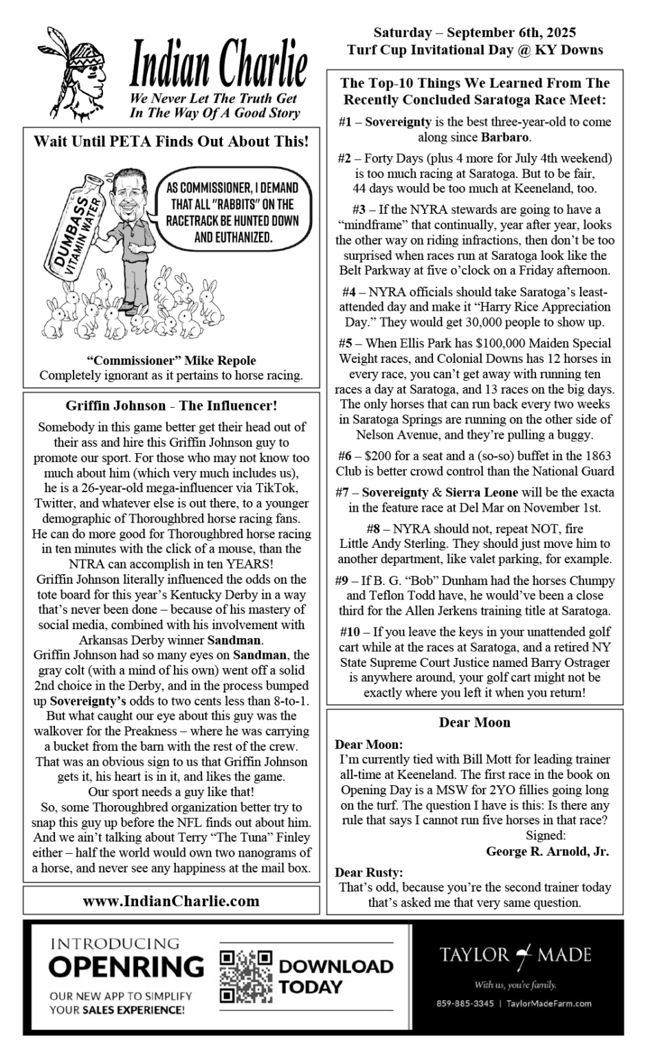 Saturday, September 6, 2025 | Indian Charlie